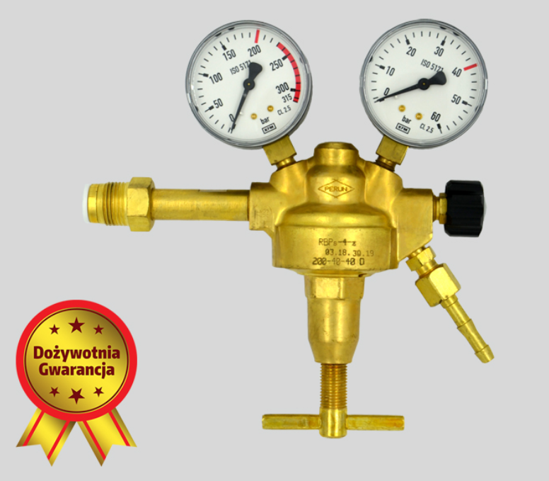 Reduktor RBPs-4/z butlowy jednostopniowy SPRĘŻONE POWIETRZE z zaworem odcinającym Perun - Izmet ...
